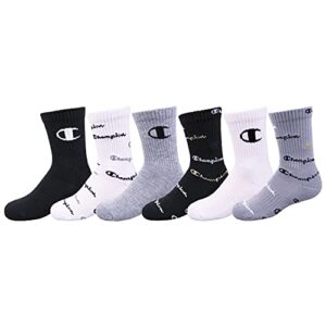 champion unisex child kids' multipacks socks, crew multi script - asst, 9 11 us