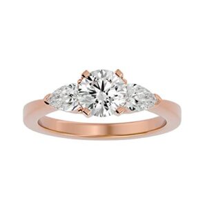 certified 14k 1 pcs round cut moissanite diamond (1.09 ct) 2 pcs pear cut moissanite diamond (1.09 ct) with white/yellow/rose gold engagement ring for women