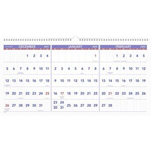 2022 wall calendar by at-a-glance, 24" x 12", large, horizontal, 3-month reference, wirebound (pm1428)