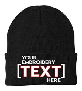 custom embroidered beanies - add your text or name - personalized winter knit cap hats black