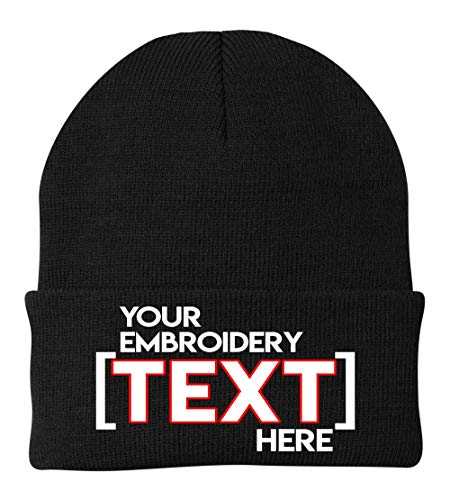 Custom Embroidered Beanies - Add Your Text or Name - Personalized Winter Knit Cap Hats Black