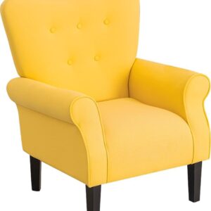 MELLCOM Mid Century Wingback Arm Chair,Modern Upholstered Fabric High Back Accent Chair with Wood Legs,Upholstered Single Sofa Club Chair for Living Room, Bedroom, Home Office, Yellow