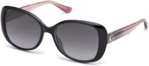 guess gu7554 01b 54mm shiny black/gradient smoke square sunglasses for women + bundle with designer iwear eyewear kit