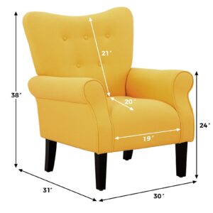 MELLCOM Mid Century Wingback Arm Chair,Modern Upholstered Fabric High Back Accent Chair with Wood Legs,Upholstered Single Sofa Club Chair for Living Room, Bedroom, Home Office, Yellow