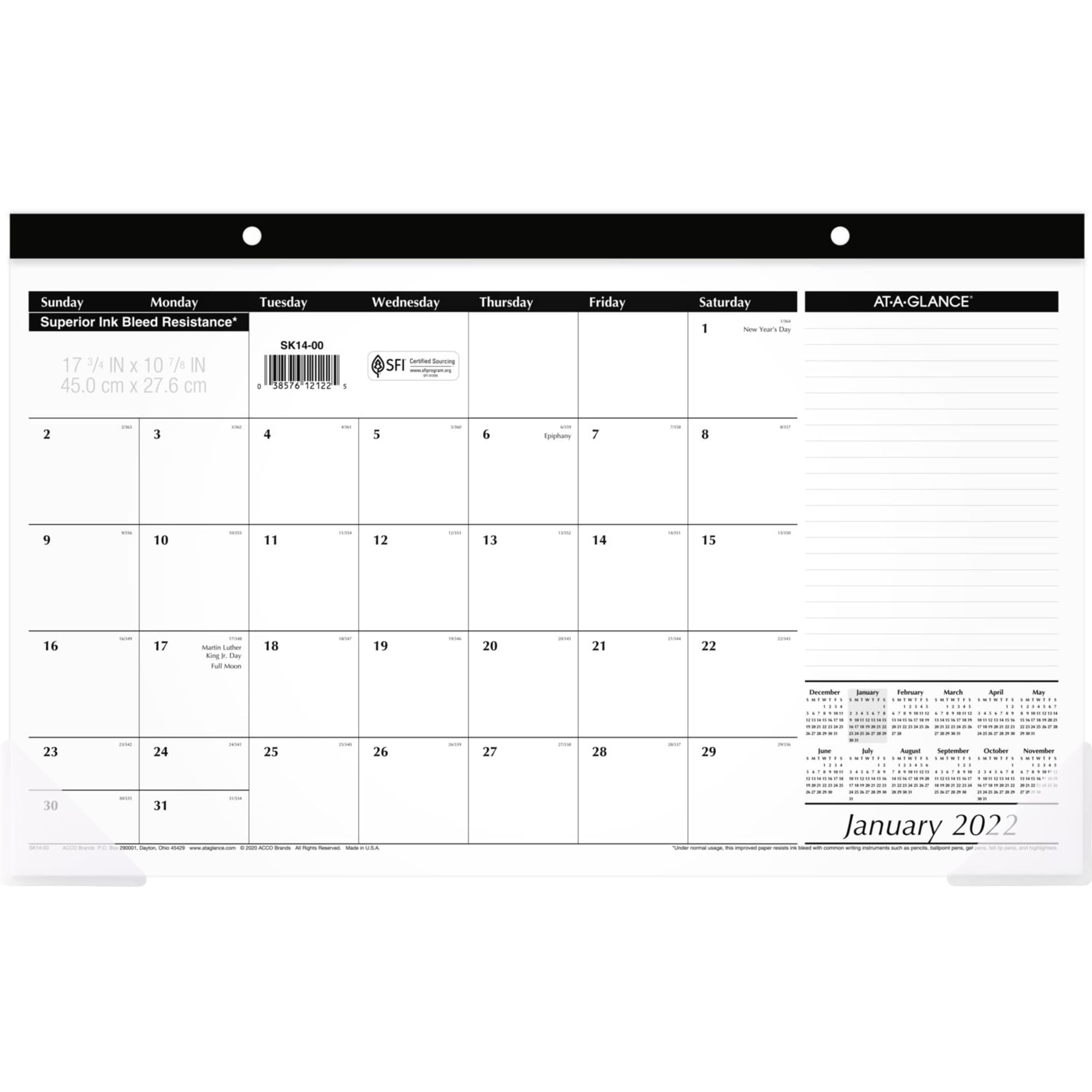 2022 Desk Calendar, AT-A-GLANCE Desk Pad Calendar, 17-3/4" x 11", Compact (SK1400)