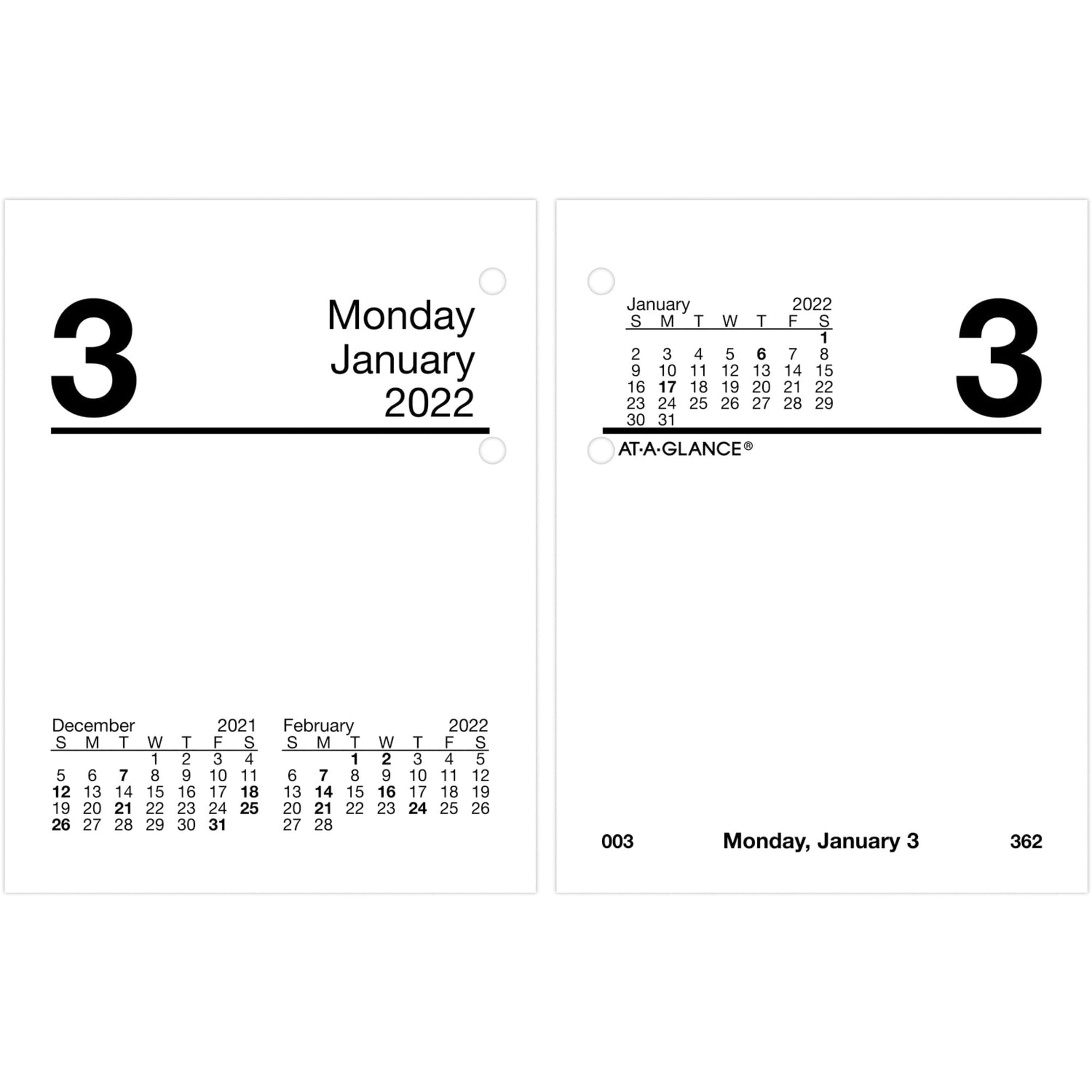 2022 Daily Desk Calendar Refill by AT-A-GLANCE, 3" x 3-3/4", Loose-Leaf, Compact (E91950), Black, 2022 New Edition