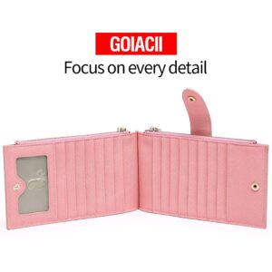 GOIACII Womens Wallet Rfid Blocking Bifold Credit Card Holder with 2 Zipper Pockets Pink Sakura