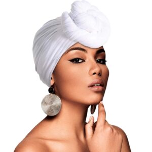 beauty town head wrap scarf neckerchief crinkle stretch large headband turban hair tie (white)