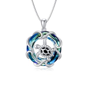 toupop ocean wave and cute sea turtle necklace for women 925 sterling silver necklace pendant jewelry with crystalgifts for turtle lovers girls mother 0.79 * 0.79 inches silver