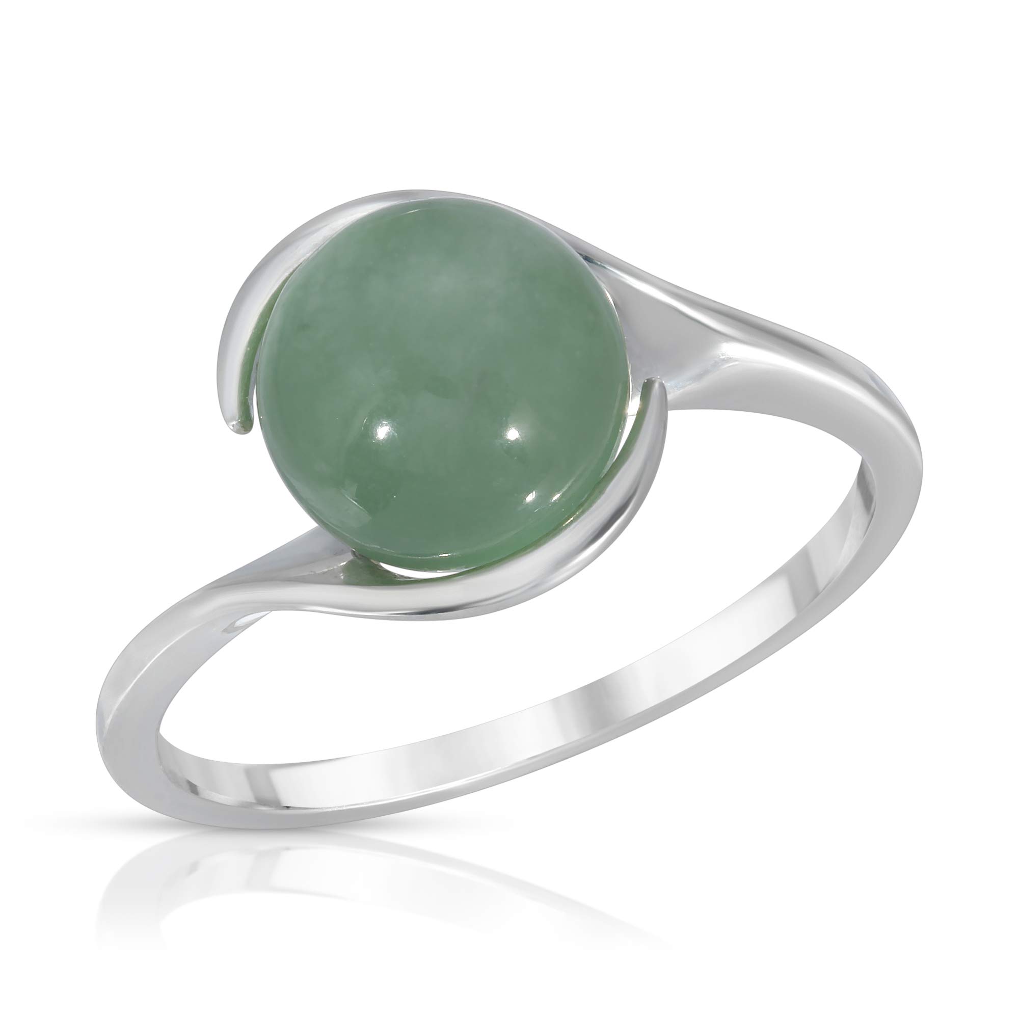 Regalia by Ulti Ramos 8mm Genuine Jade Bypass Ring in .925 Sterling Silver (Green Jade, 6)