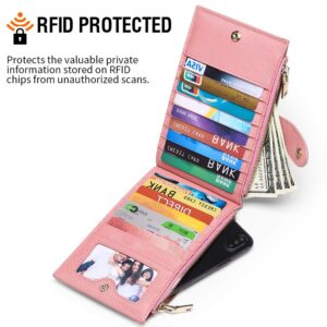 GOIACII Womens Wallet Rfid Blocking Bifold Credit Card Holder with 2 Zipper Pockets Pink Sakura