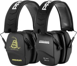 prohear 016 2-pair shooting ear protection safety earmuffs, nrr 27db noise reduction slim passive hearing protector with low-profile earcups, compact foldable muffs for gun range, hunting