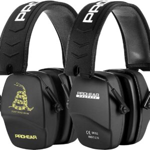 PROHEAR 016 2-Pair Shooting Ear Protection Safety Earmuffs, NRR 27dB Noise Reduction Slim Passive Hearing Protector with Low-Profile Earcups, Compact Foldable Muffs for Gun Range, Hunting