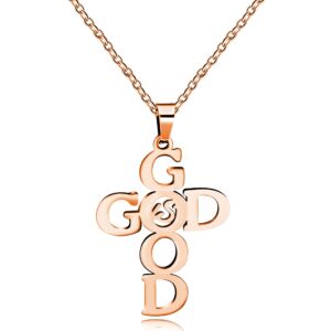 uloveido 1pc rose gold plated stainless steel initial good god cross pendant necklace special christian jewelry gifts (rose gold)