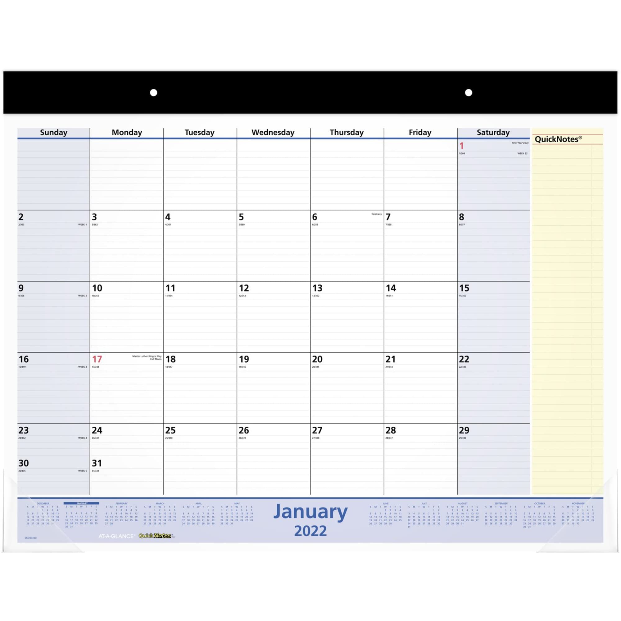 AT-A-GLANCE 2022 Desk Calendar by AT-A-GLANCE, Monthly Desk Pad, 22" x 17", Standard, QuickNotes (SK70000)