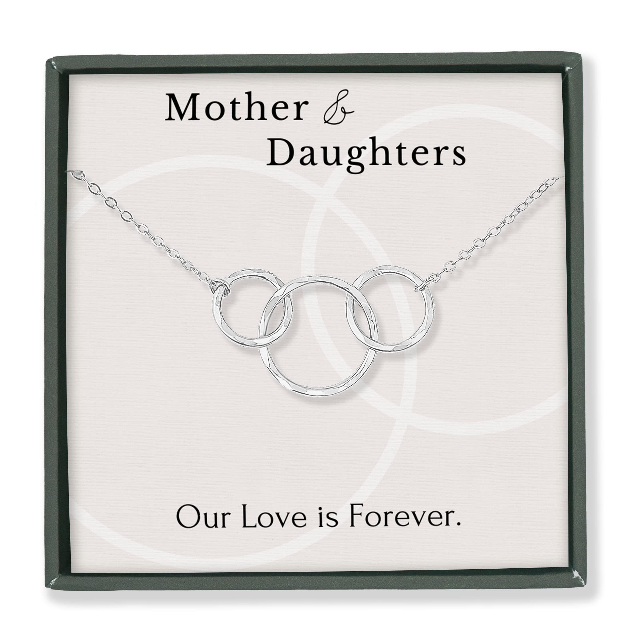 HOPE LOVE SHINE Mother Daughter Necklace - Mom Birthday present, Mothers Day Jewelry Gift • Interlocking Circles Necklace for Women in Sterling Silver & 14K Gold Vermeil