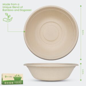 Ecovita 100% Compostable Paper Bowls [32 oz.] – 150 Disposable Bowls Eco Friendly Sturdy Tree Free Liquid and Heat Resistant Alternative to Plastic or Paper Bowls