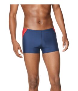 speedo men's standard swimsuit square leg splice, logo, peacoat blue, small