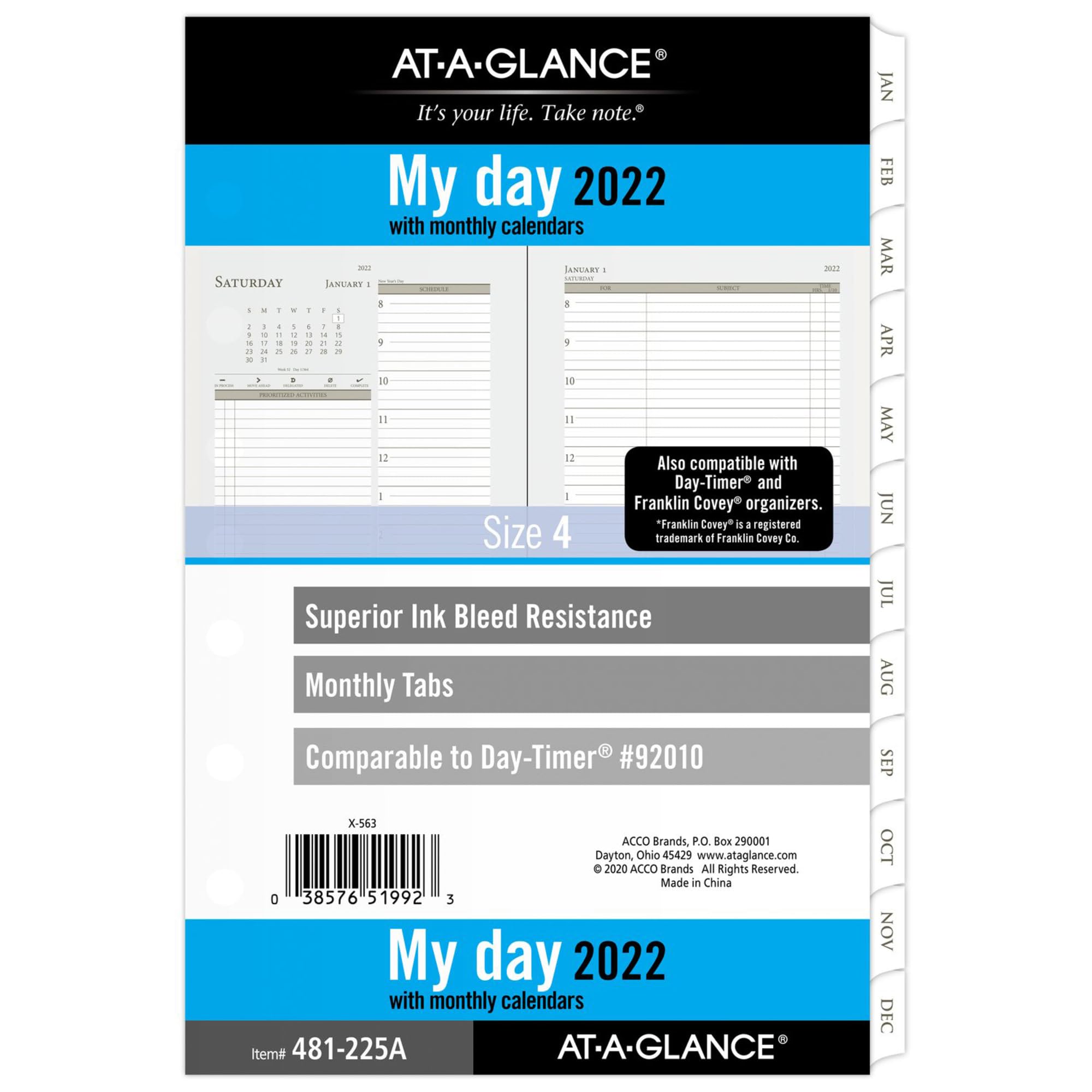 2022 Daily & Monthly Planner Refill by AT-A-GLANCE, 92010 Day-Timer, 5-1/2" x 8-1/2", Size 4, Two Page per Day (481-225A)