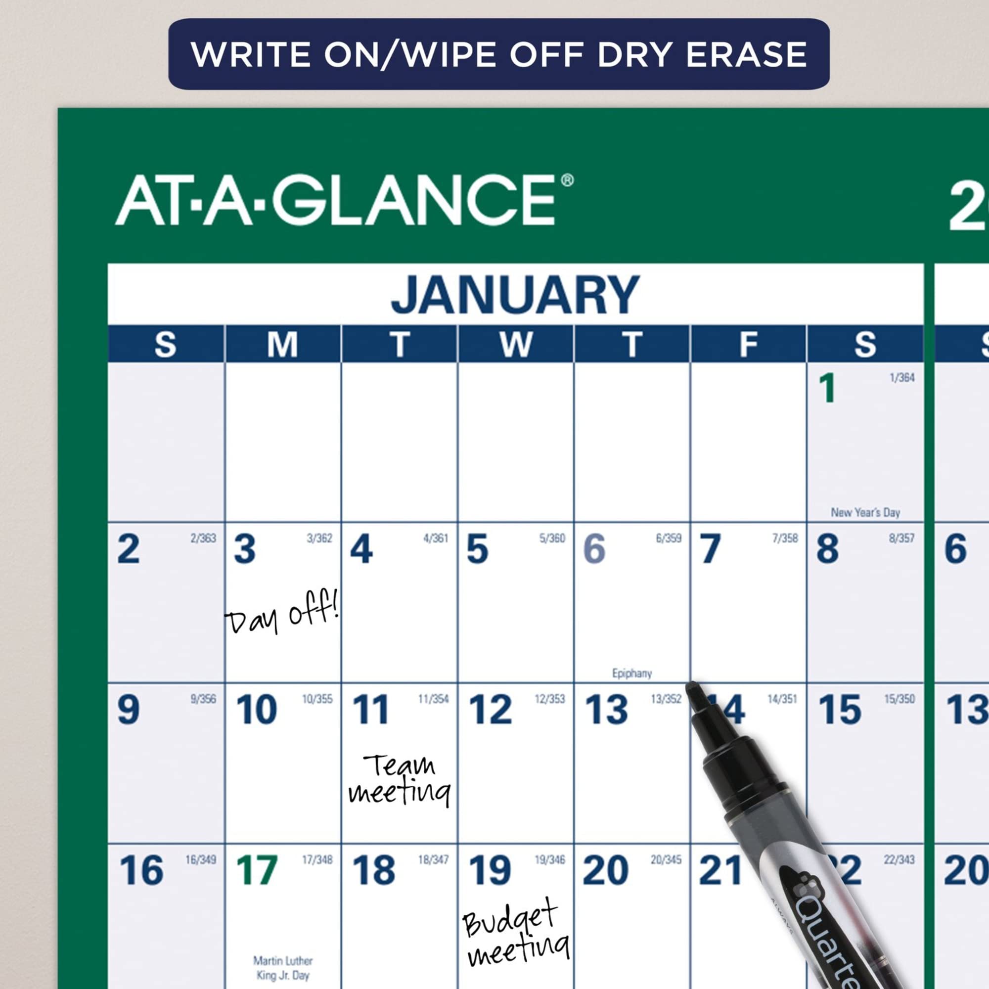 AT-A-GLANCE 2022 Erasable Calendar, Dry Erase Wall Planner by AT-A-GLANCE, 48" x 32", Jumbo, Vertical, Reversible for Notes & Planning Space (PM31028)