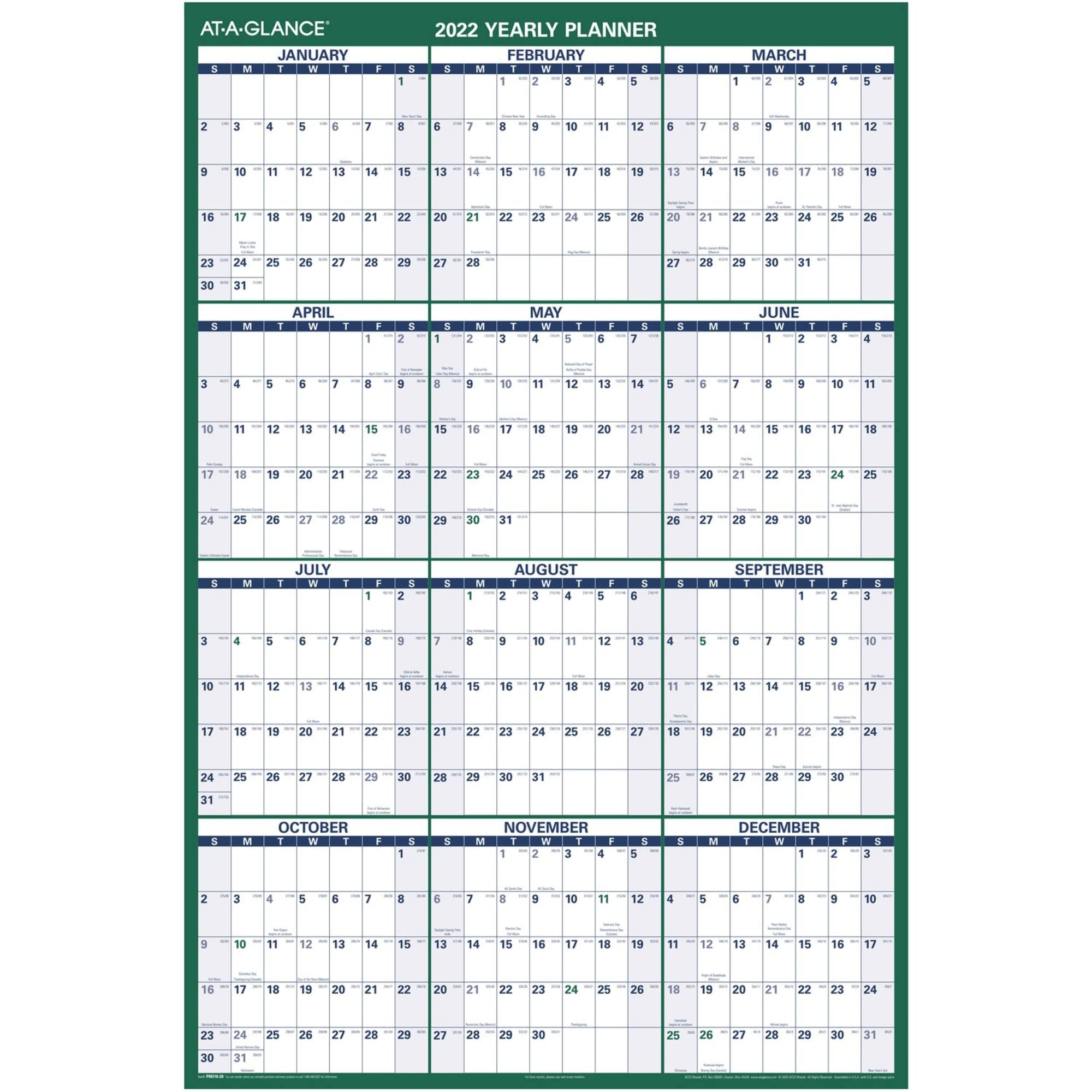 AT-A-GLANCE 2022 Erasable Calendar, Dry Erase Wall Planner by AT-A-GLANCE, 48" x 32", Jumbo, Vertical, Reversible for Notes & Planning Space (PM31028)