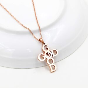 Uloveido 1PC Rose Gold Plated Stainless Steel Initial Good God Cross Pendant Necklace Special Christian Jewelry Gifts (Rose gold)