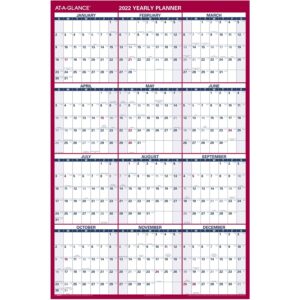 2022 erasable calendar, dry erase wall planner by at-a-glance, 48" x 32", jumbo, vertical/horizontal, reversible (pm32628)