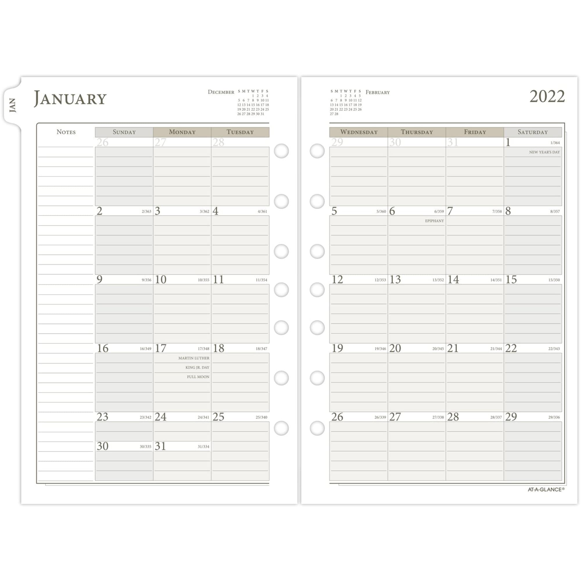 2022 Weekly & Monthly Planner Refill by AT-A-GLANCE, 91010 DAY-TIMER, 5-1/2" x 8-1/2", Size 4, Desk Size, Loose-Leaf (481-285Y)