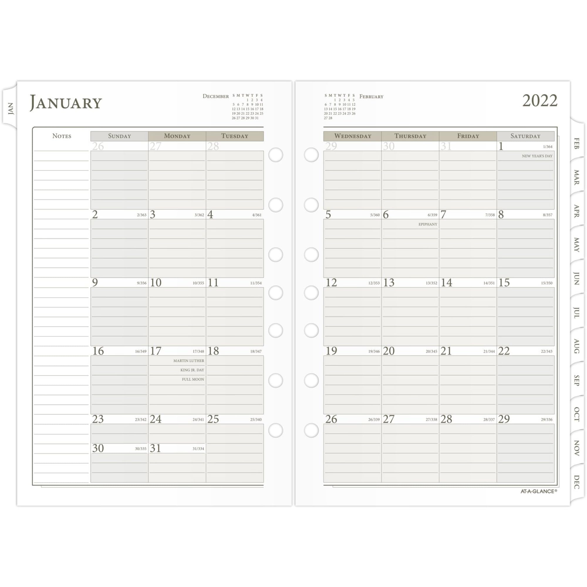 2022 Daily & Monthly Planner Refill by AT-A-GLANCE, 92010 Day-Timer, 5-1/2" x 8-1/2", Size 4, Two Page per Day (481-225A)