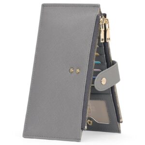 goiacii womens wallet rfid blocking bifold credit card holder with 2 zipper pockets grey