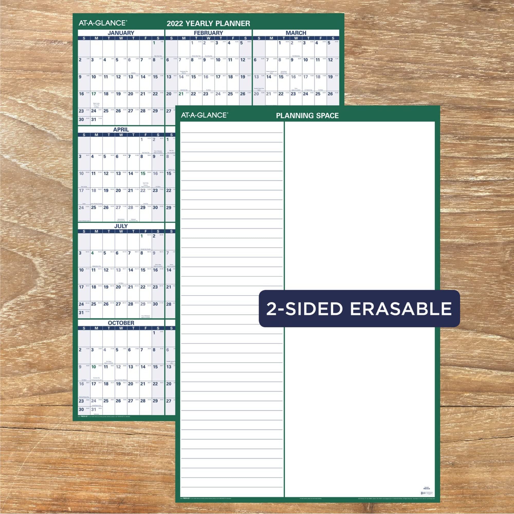 AT-A-GLANCE 2022 Erasable Calendar, Dry Erase Wall Planner by AT-A-GLANCE, 48" x 32", Jumbo, Vertical, Reversible for Notes & Planning Space (PM31028)