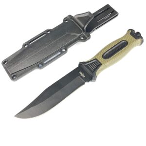 s-tec fixed blade hunting knife rambo i 4.75" stainless steel blade i rubber handle i w/plastic sheath i hunting i camping i outdoor i (black blade)