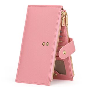 goiacii womens wallet rfid blocking bifold credit card holder with 2 zipper pockets pink sakura