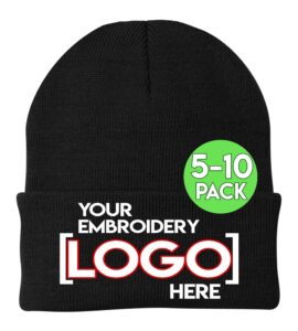 custom logo beanies, 5 or 10 pack - add your embroidered design - personalized winter knit cap hats for business black