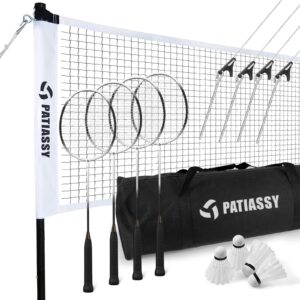 patiassy portable badminton net set with 4 badminton rackets, badminton shuttlecocks and carrying bag for backyard(white)