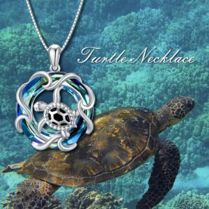 TOUPOP Ocean Wave and Cute Sea Turtle Necklace for Women 925 Sterling Silver Necklace Pendant Jewelry with CrystalGifts for Turtle Lovers Girls Mother 0.79 * 0.79 inches silver