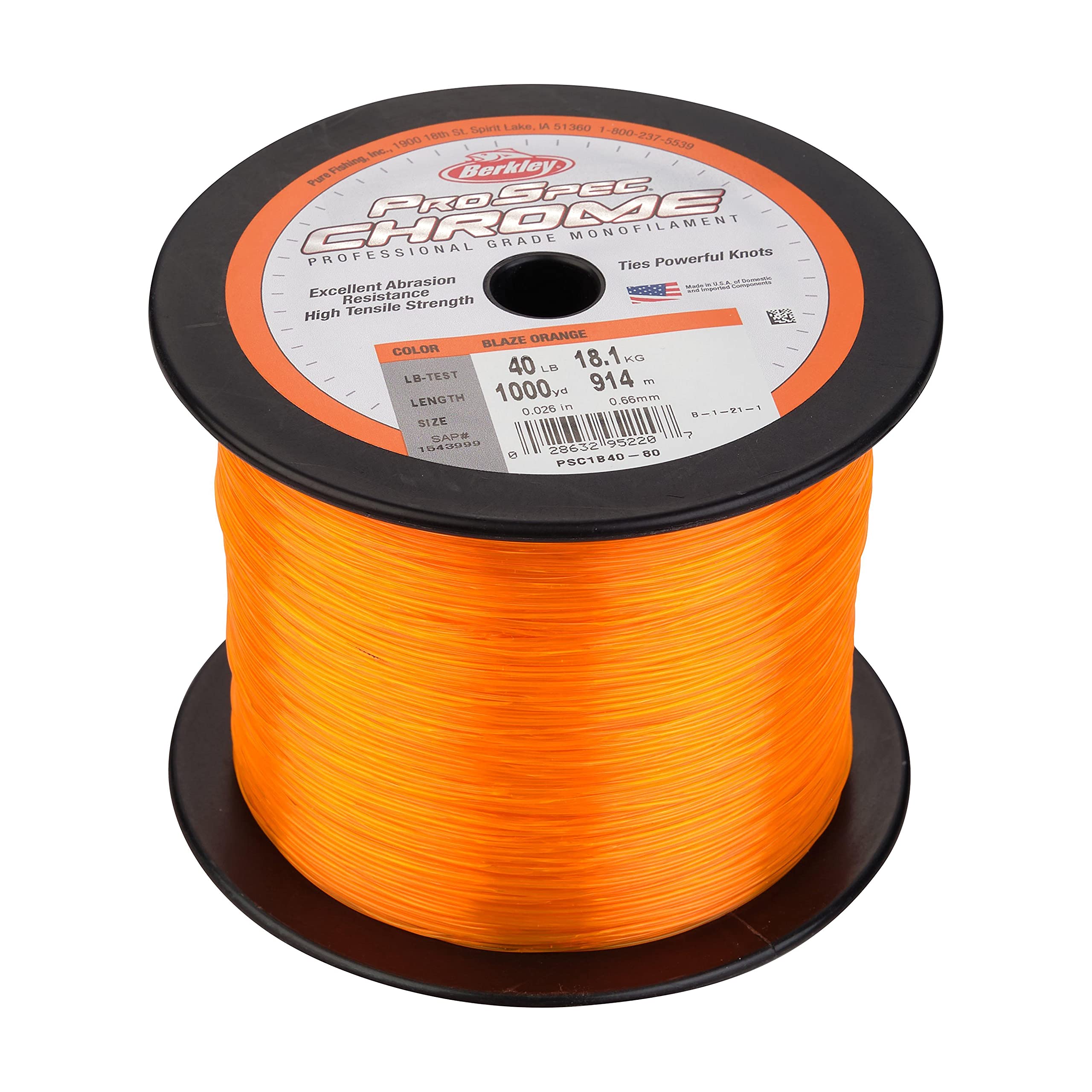 Berkley ProSpec® Chrome, Blaze Orange, 16lb | 7.2kg, 1000yd | 914m Monofilament Fishing Line, Suitable for Saltwater Environments