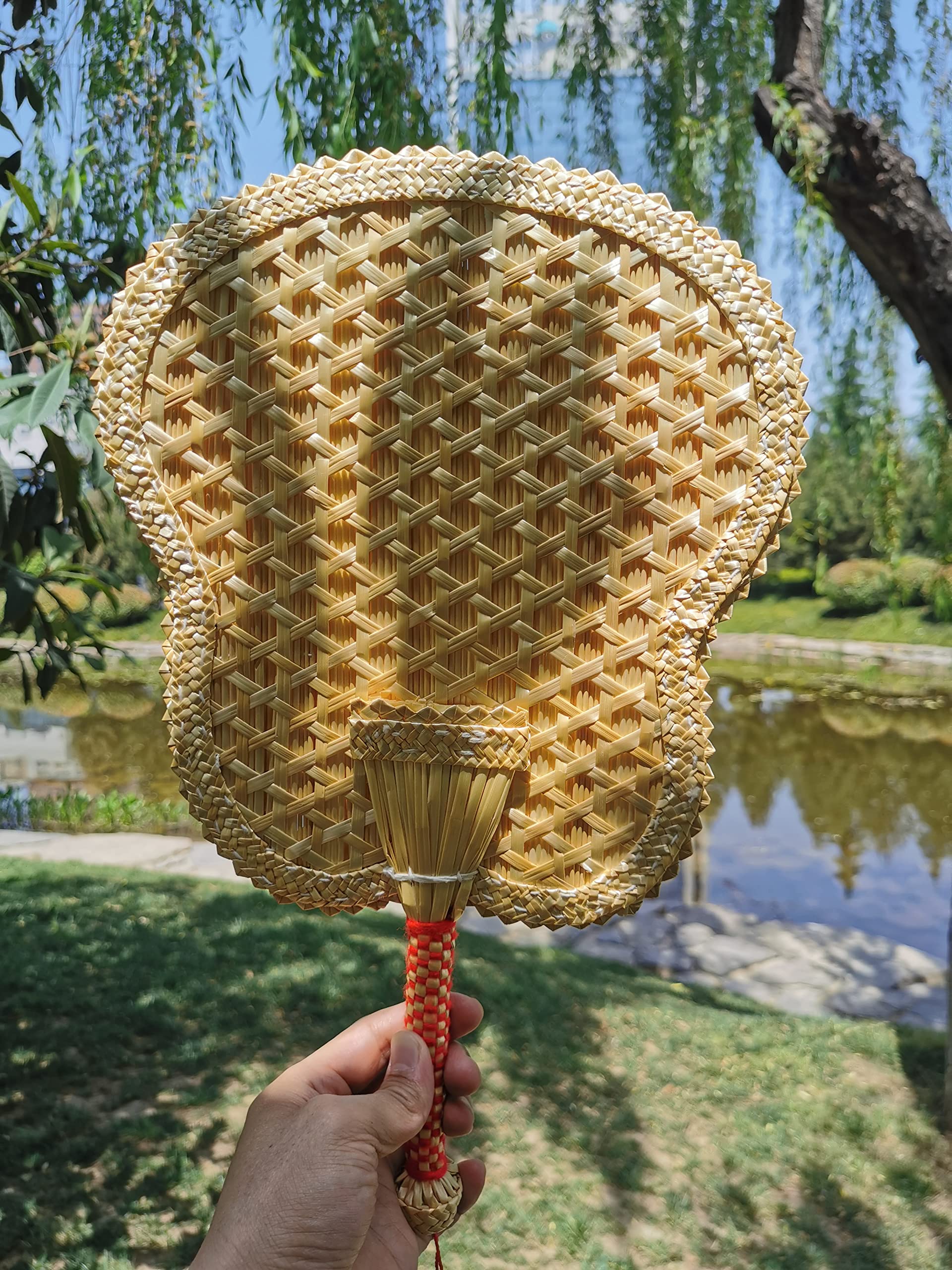 Kailinst Hand Woven Fan,Folding Hand Fan,Wheat Straw Hand Fan,Manual Fan,Hand Fans Women Foldable,Suitable for Summer,Barbecue,Decoration(7.7" Plantain Fan)