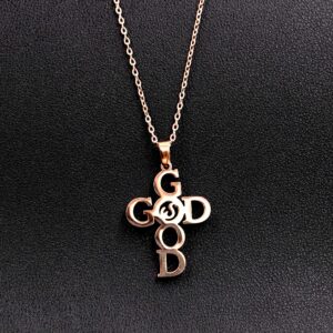 Uloveido 1PC Rose Gold Plated Stainless Steel Initial Good God Cross Pendant Necklace Special Christian Jewelry Gifts (Rose gold)