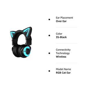 YOWU RGB Cat Ear Headphone 3S Wireless Bluetooth 5.0 Foldable Gaming Headset with Built-in Mic & Customizable Lighting and Effect via APP, Type-C Charging Audio Cable, for PC Laptop Mac Smartphone