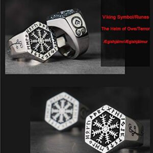 Titanium Stainless Steel Aegishjalmur The Helm of Awe Ring Norse Viking Elder Futhark Rune Ring Jewelry for Men Women Size 10 Silver Tone