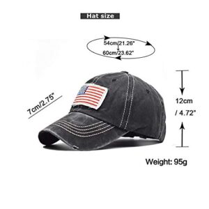 Distressed Ponytail Hat for Women American-Flag Pony Tail Caps High Bun (Black+Grey, Adjustable)