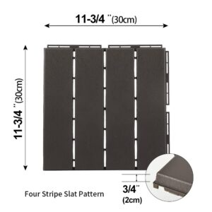 Domi Patio Deck Tiles, 12 x 12 inches Composite Interlocking Shed Floor, Four Slat Plastic Kennel Deck, 27 Pieces One Pack, Dark Grey