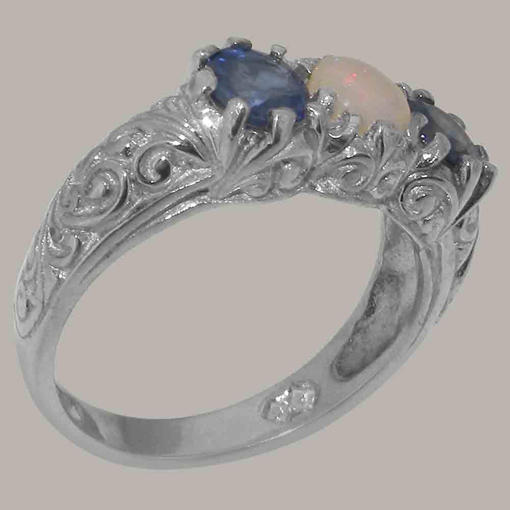 925 Sterling Silver ring with Natural Opal and Sapphire Womens Anniversary ring - Size 11.25