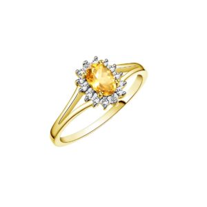 Rylos Rings for Women 14K Gold Plated Silver Halo of Diamond Birthstone Ring 6X4MM Gemstone November Citrine Jewelry for Women Size 7