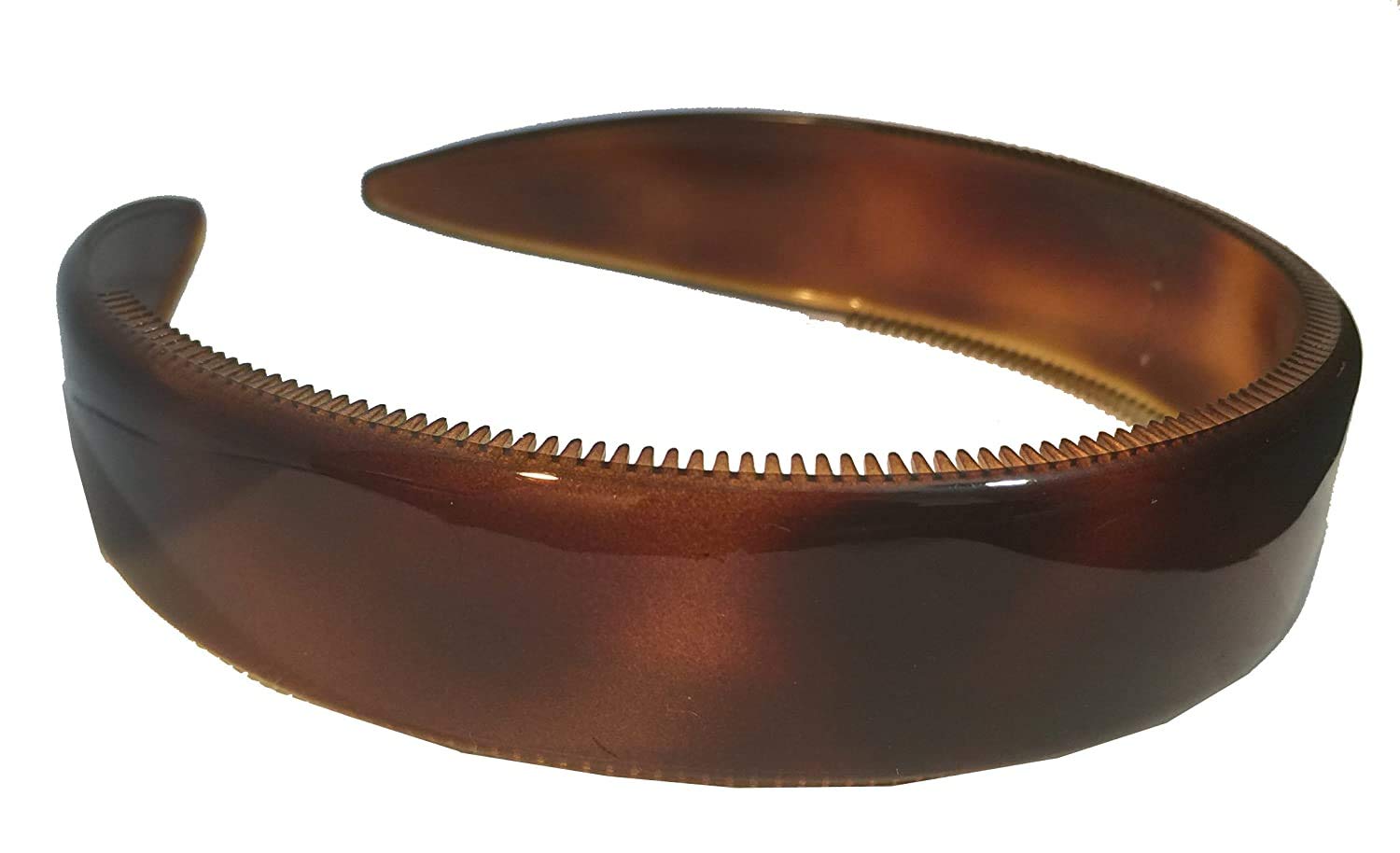 Parcelona French Extra Wide Tortoise Shell Brown Celluloid Inner Nibs Flexible Hair Headband Fashion Headband for Women Strong Hold Grip No Slip Durable Styling Girls Hair Accessories, Made in France