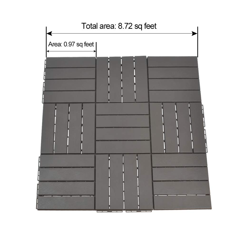 Domi Patio Deck Tiles, 12 x 12 inches Composite Interlocking Shed Floor, Four Slat Plastic Kennel Deck, 27 Pieces One Pack, Dark Grey