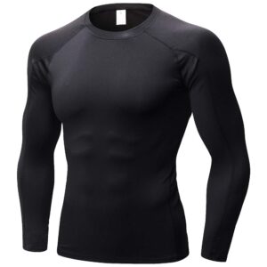 men's compression shirts long sleeve, base-layer quick dry workout t shirts sports running tops for gym black