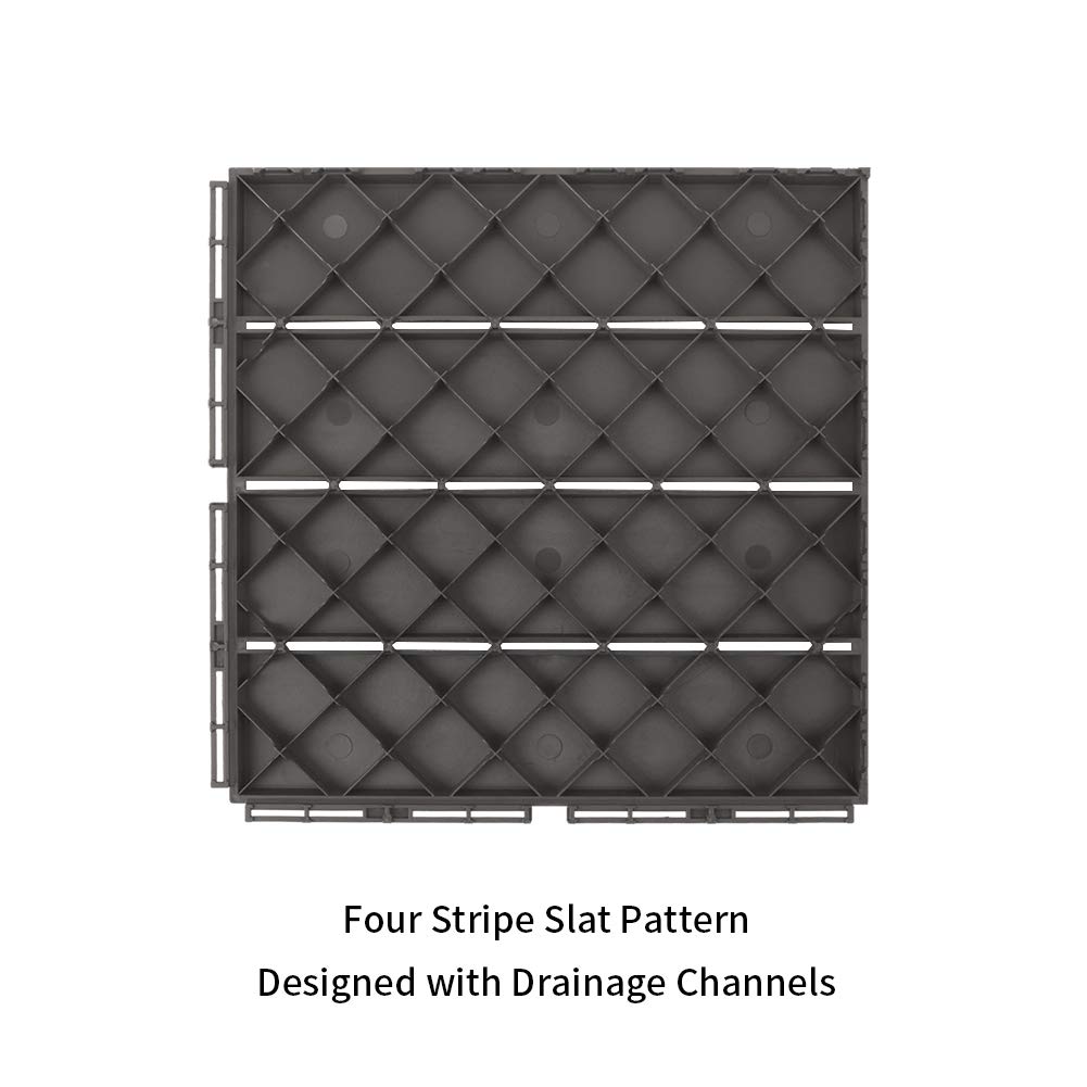 Domi Patio Deck Tiles, 12 x 12 inches Composite Interlocking Shed Floor, Four Slat Plastic Kennel Deck, 27 Pieces One Pack, Dark Grey