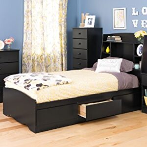 Prepac Mate's Platform Storage Bed with 3 Drawers, Twin, Black & Astrid Twin Headboard, Black